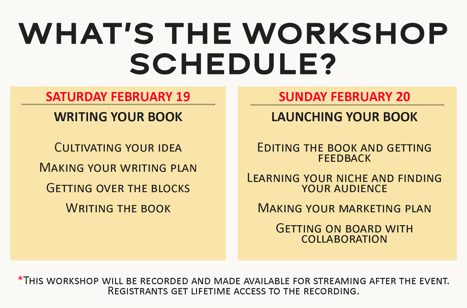 workshop schedule - Lauren Sapala